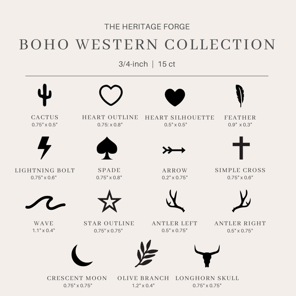 Mini Branding Irons - Boho Western Collection - 15 ct – The Heritage Forge