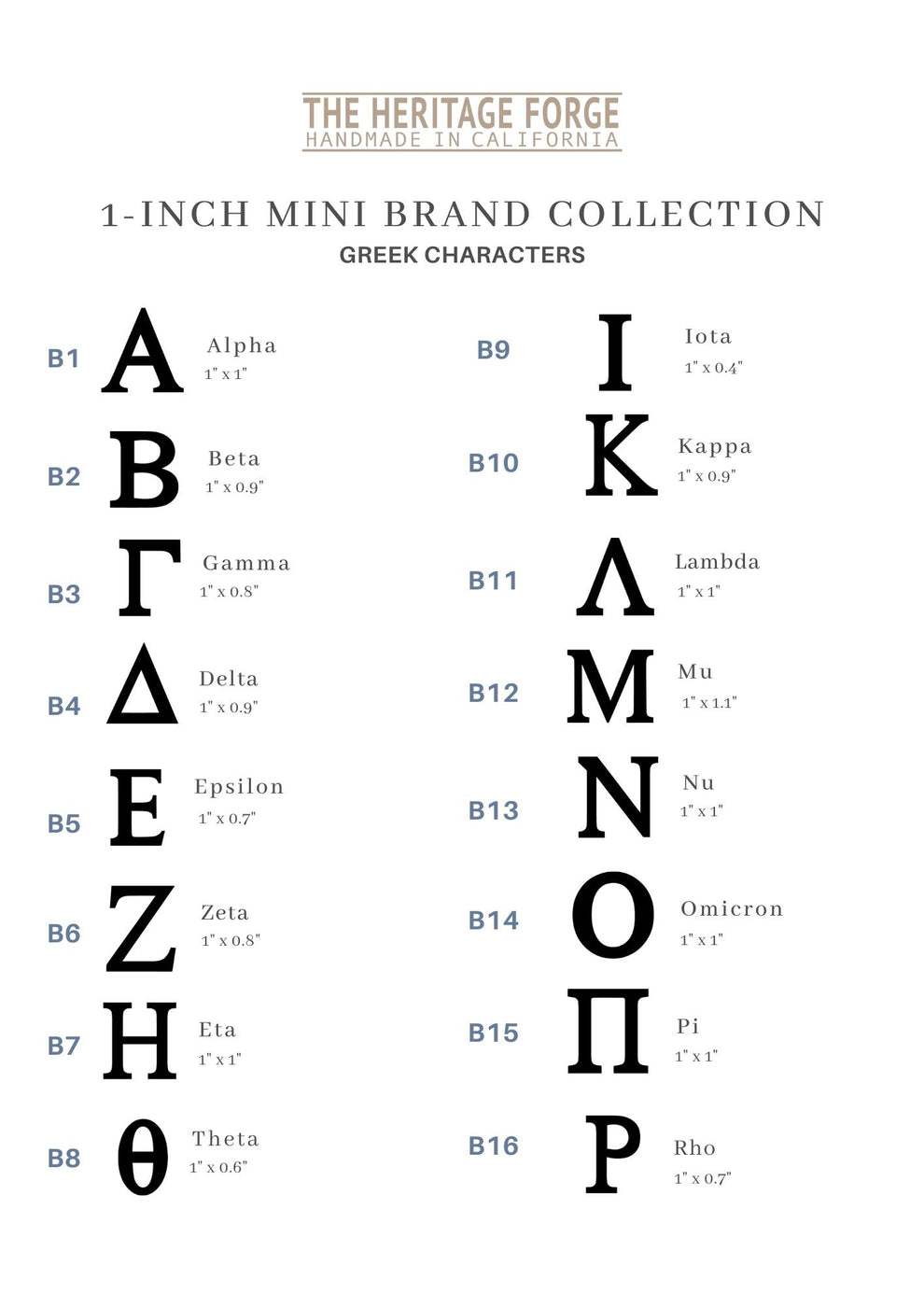 Greek Alphabet Mini Branding Irons - 1" Tall – The Heritage Forge