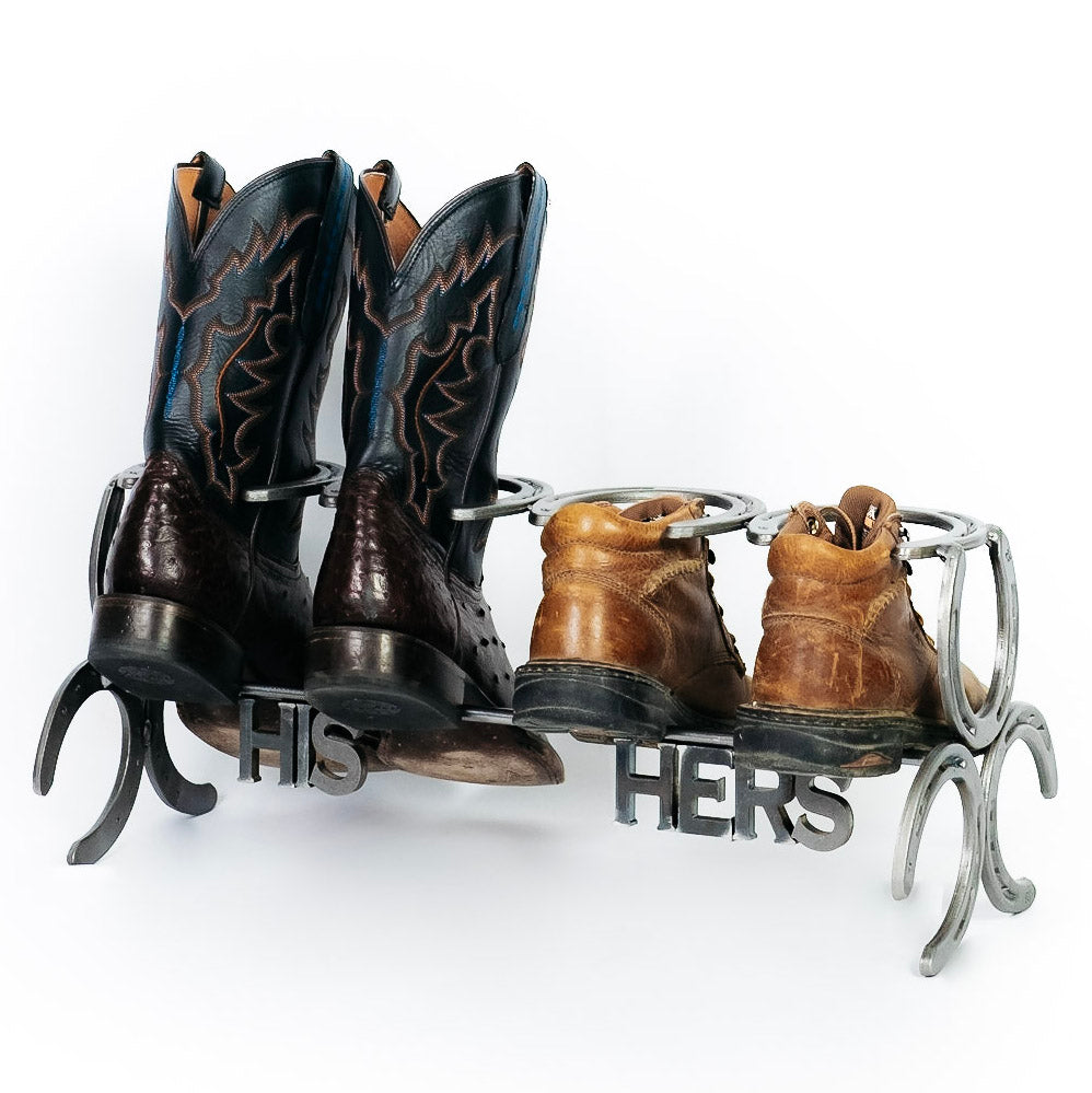 Handmade His and Hers Horseshoe Boot Rack - 2 pairs - The Heritage ...