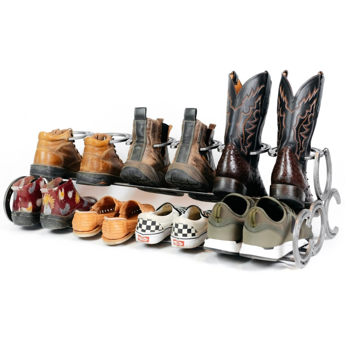 Rustic Horseshoe Boot Rack with Shoe Rack – The Heritage Forge